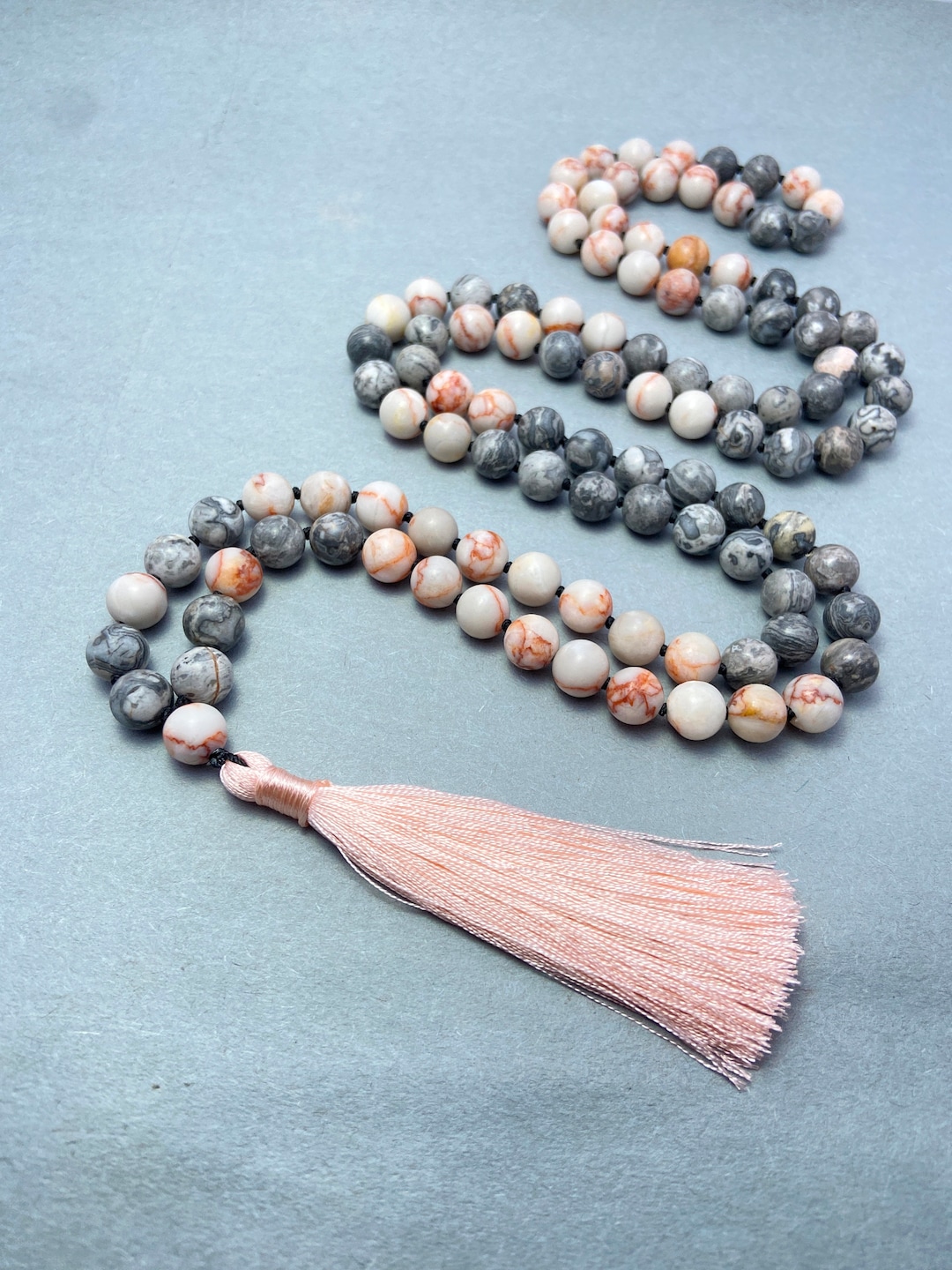 Jasper Hand Knotted Mala, 108 Prayer Necklace, Tassel Necklace, Japa ...