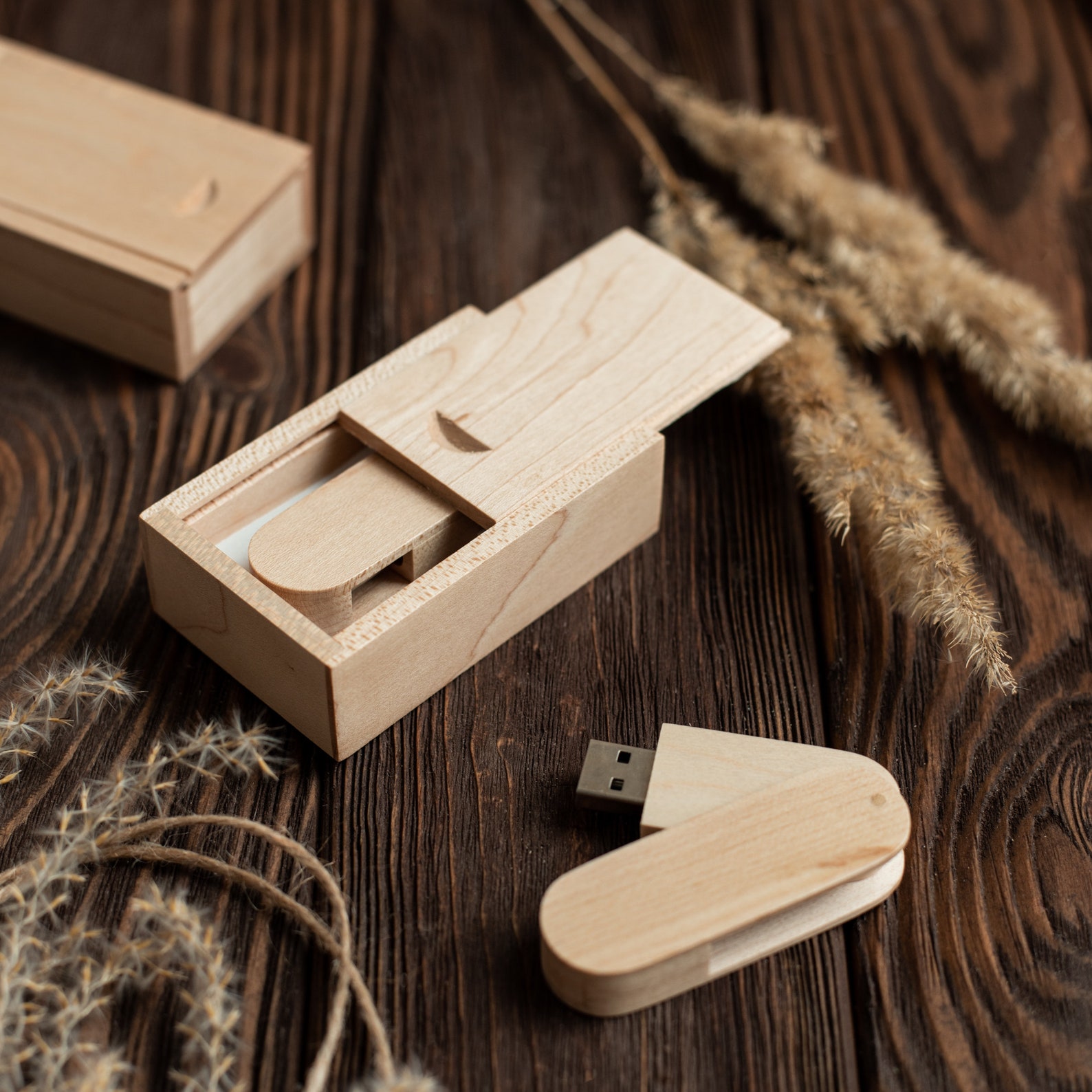 Custom Printed Wooden USB Box Flash Drive Wedding Gift Family - Etsy