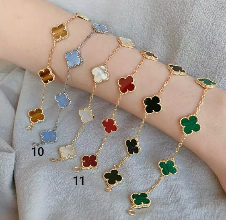 Pulsera de trébol 5 pulsera de 925 plata 18 K chapado en oro | Etsy