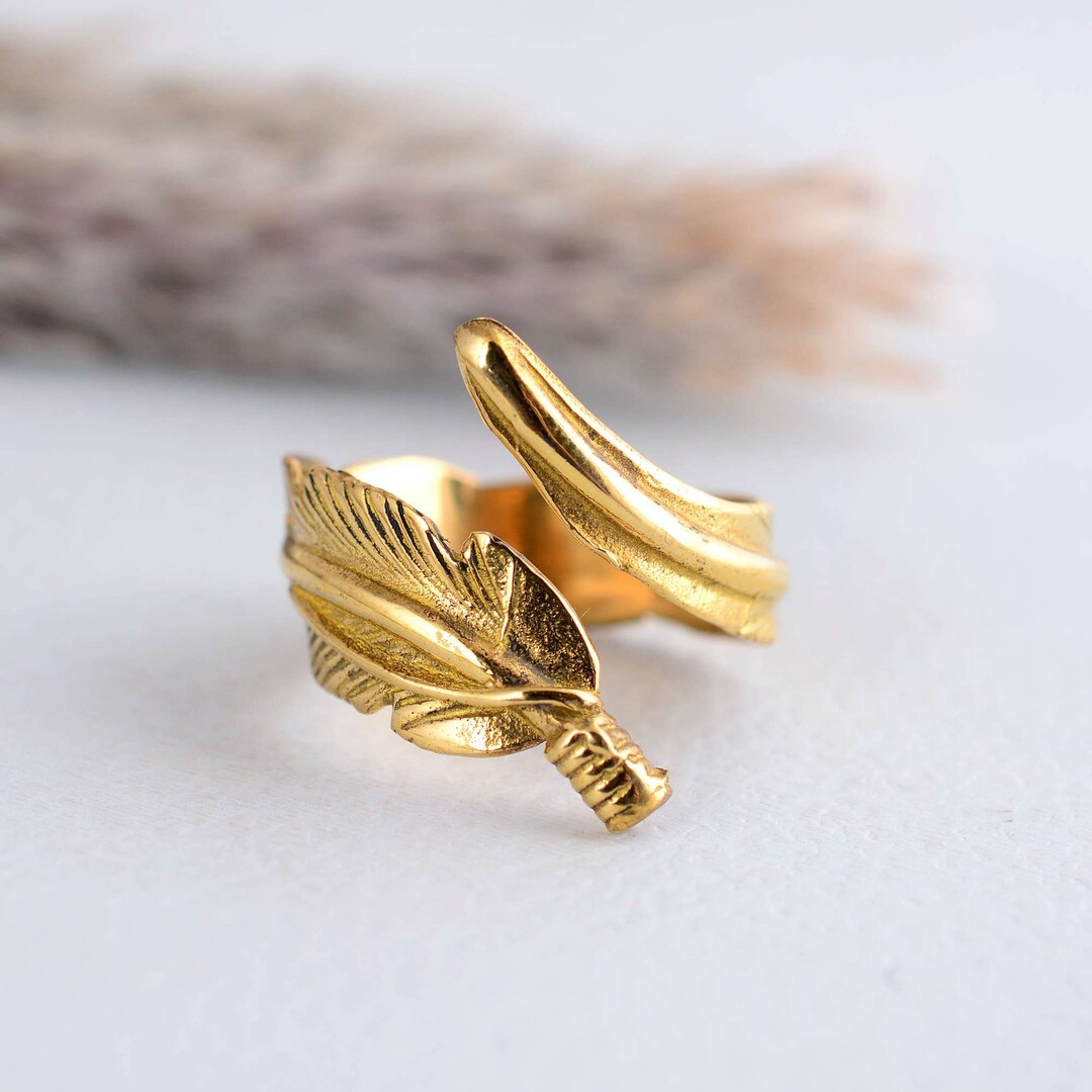 Gold Feather Ring, Feather Wrap Ring, Adjustable Feather Ring, Handmade ...