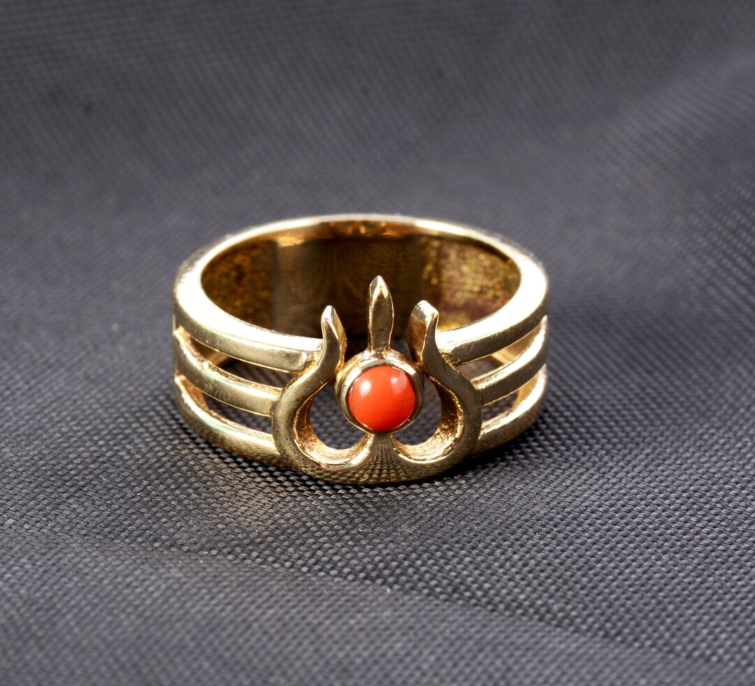 Trishul Ring, Carnelian Trishul Ring, Brass Gemstone Ring, Handmade ...