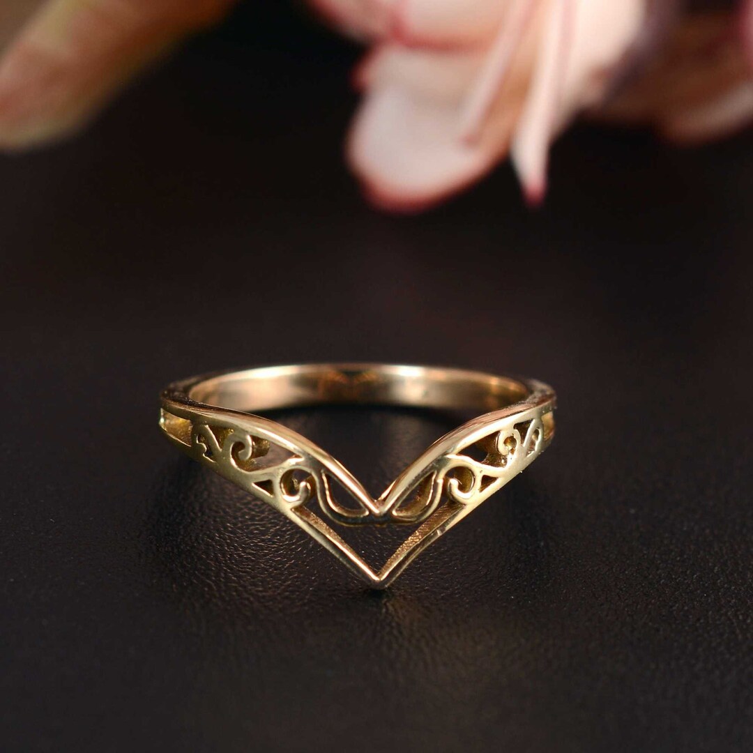 Chevron Filigree Ring,v Shape Ring, Stacking Ringthin Simple Brass ...
