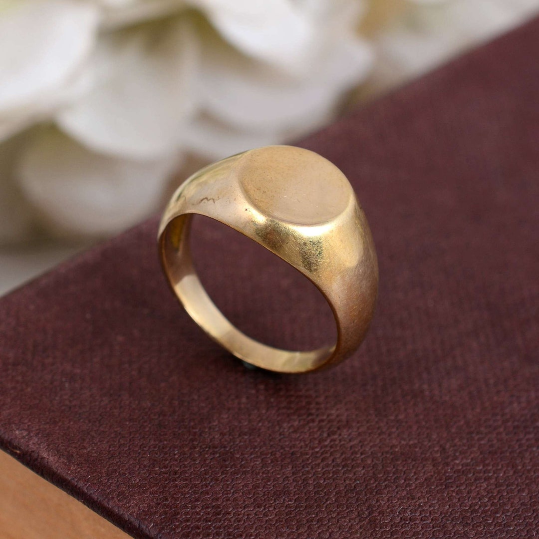 Round Gold Signet Ring Women, Gold Signet Ring, Personalization Ring ...