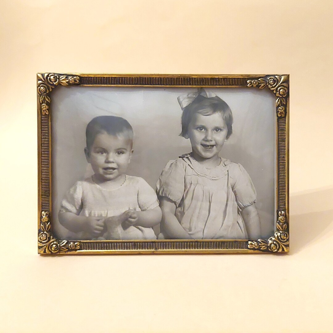 Vintage Small Rectangular Brass Photo Frame Floral Decor - Etsy