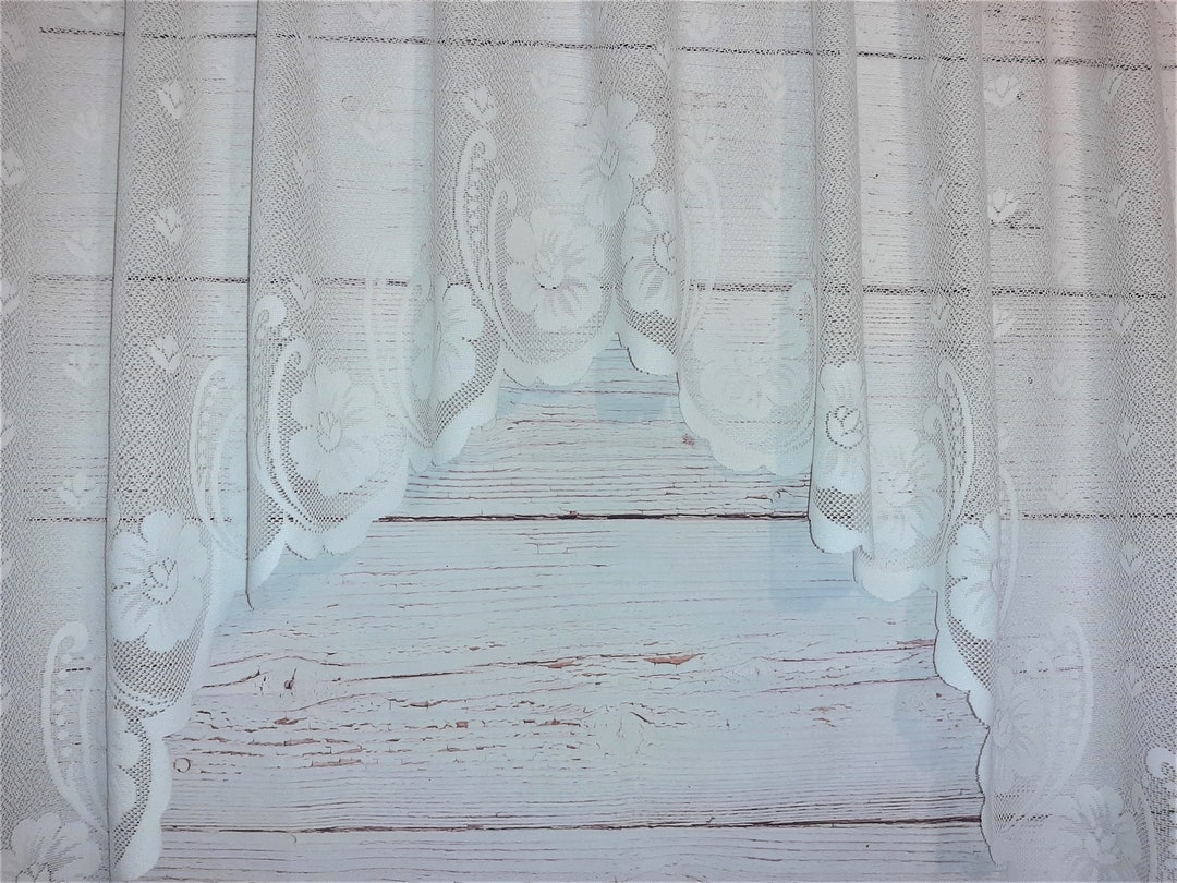 Vintage French Net Lace Curtain Valance With Floral Printkitchen ...