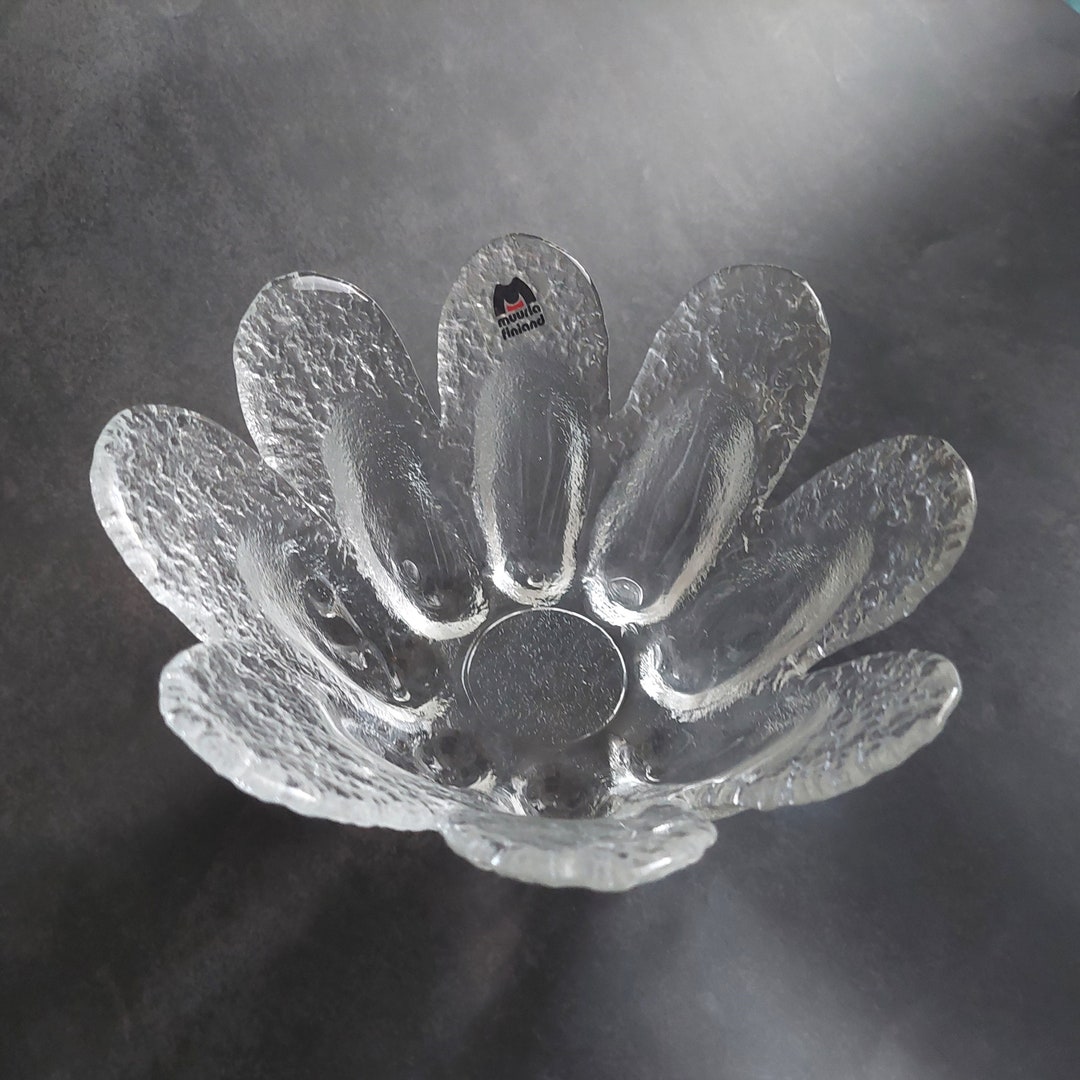 Vintage MUURLA Finnish Glass Petal Bowl; Glass Bowl Flower Shape; Clear ...