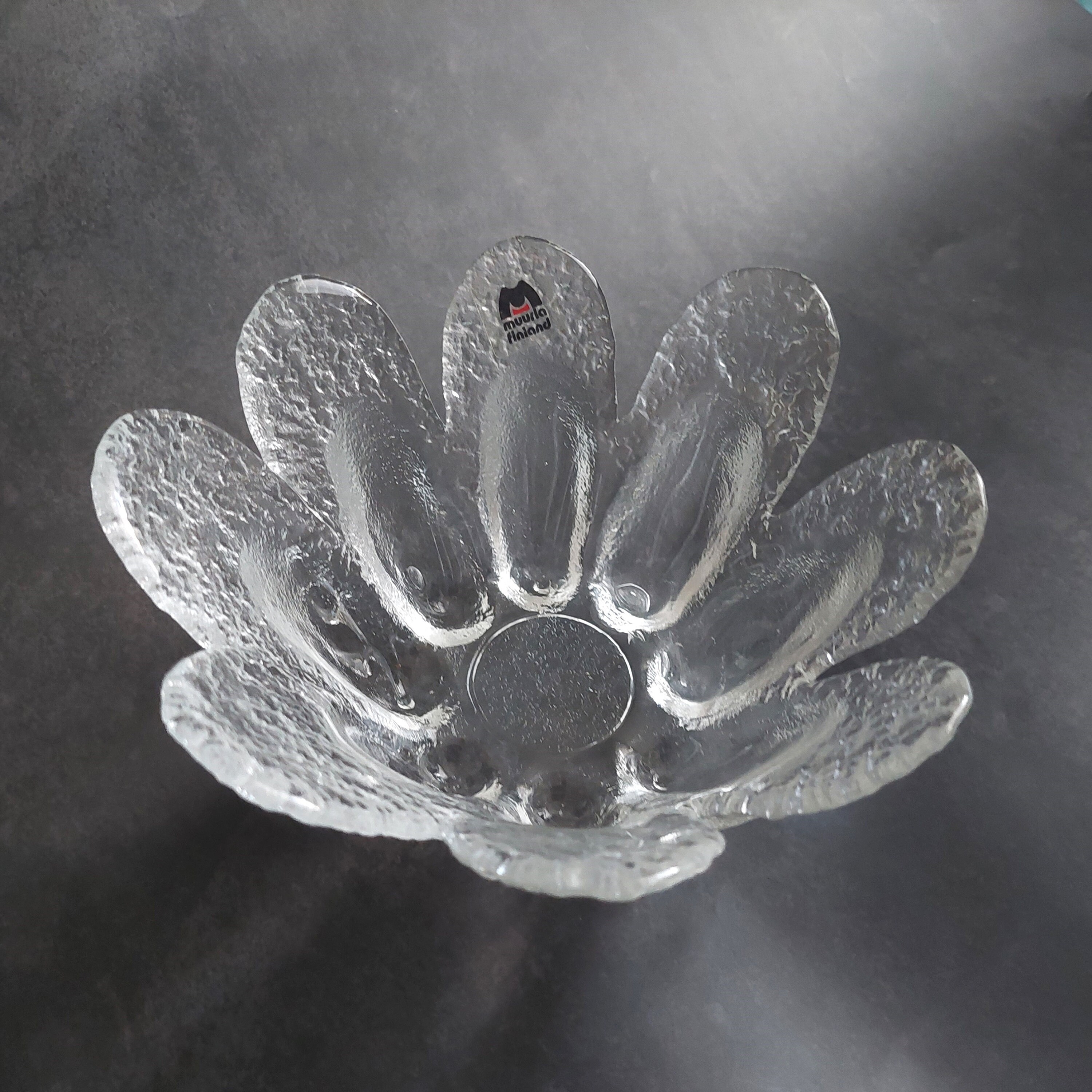 Vintage MUURLA Finnish Glass Petal Bowl Flower Shape; Clear Glass ...
