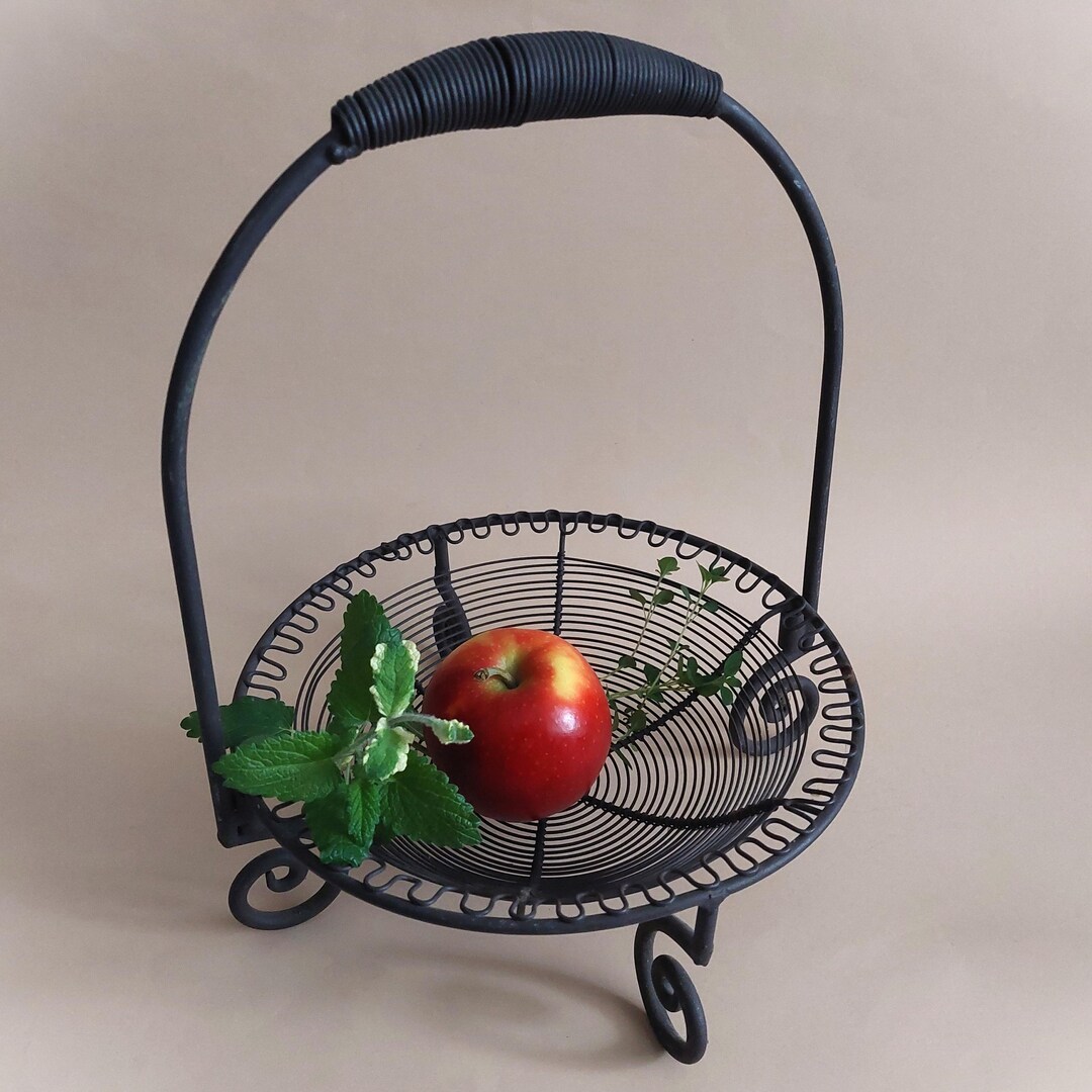 Antique Wrought Iron Metal Fruit Bowl Footed; Handmade Iron Metal Fruit ...