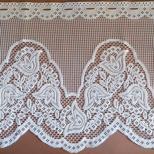 Vintage French White Lace Net Curtain Valance Lace Net Curtain Floral ...