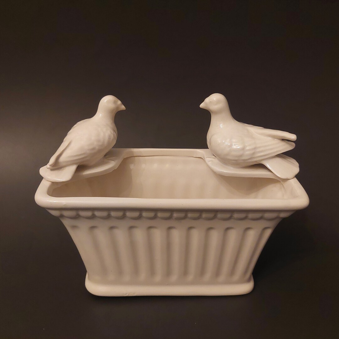 Vintage White Ceramic Plant Pot With Birds; White Ceramic Rectangular ...