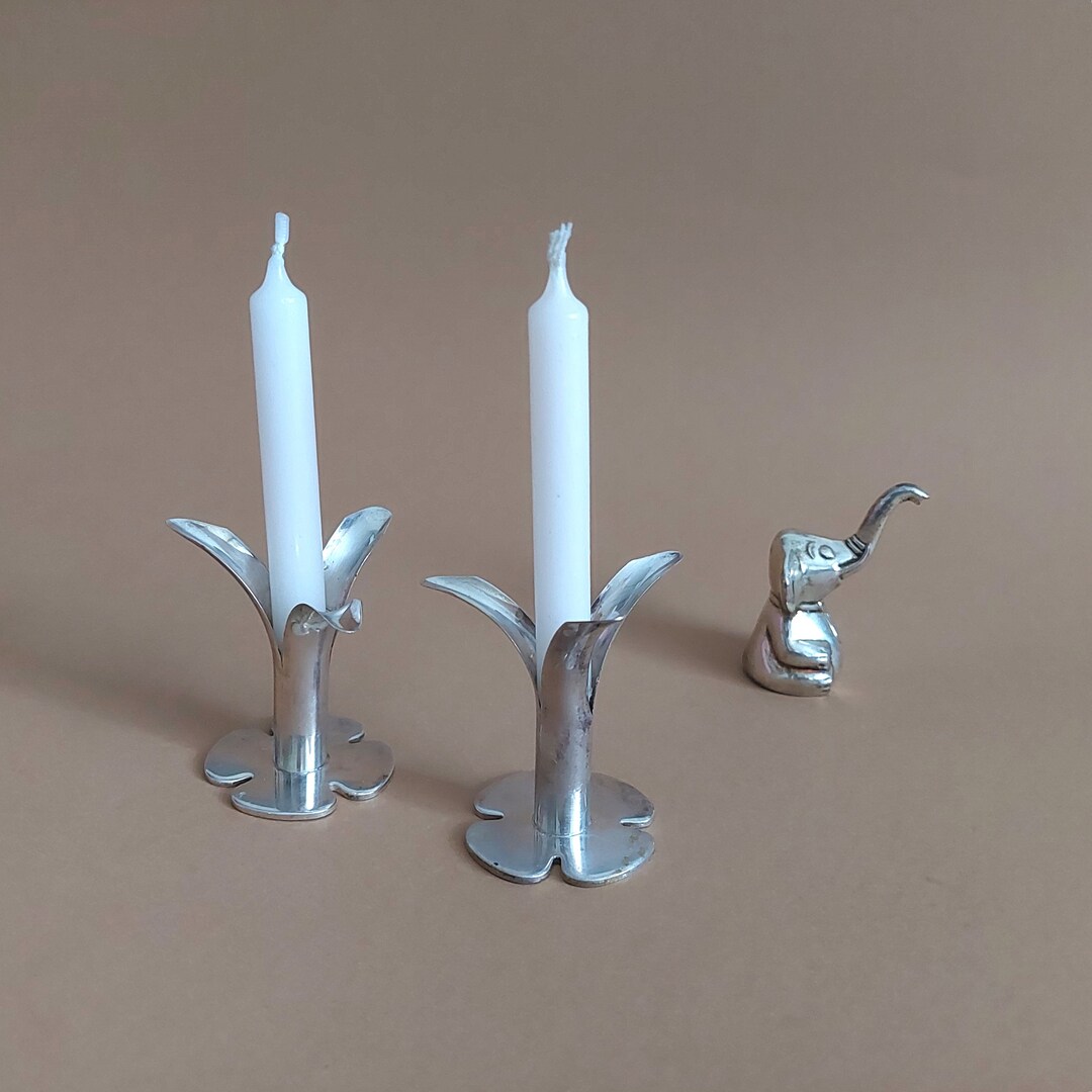 Two Metal Small Lily Candlesticks Marked With øsp Vintage Silver Color ...