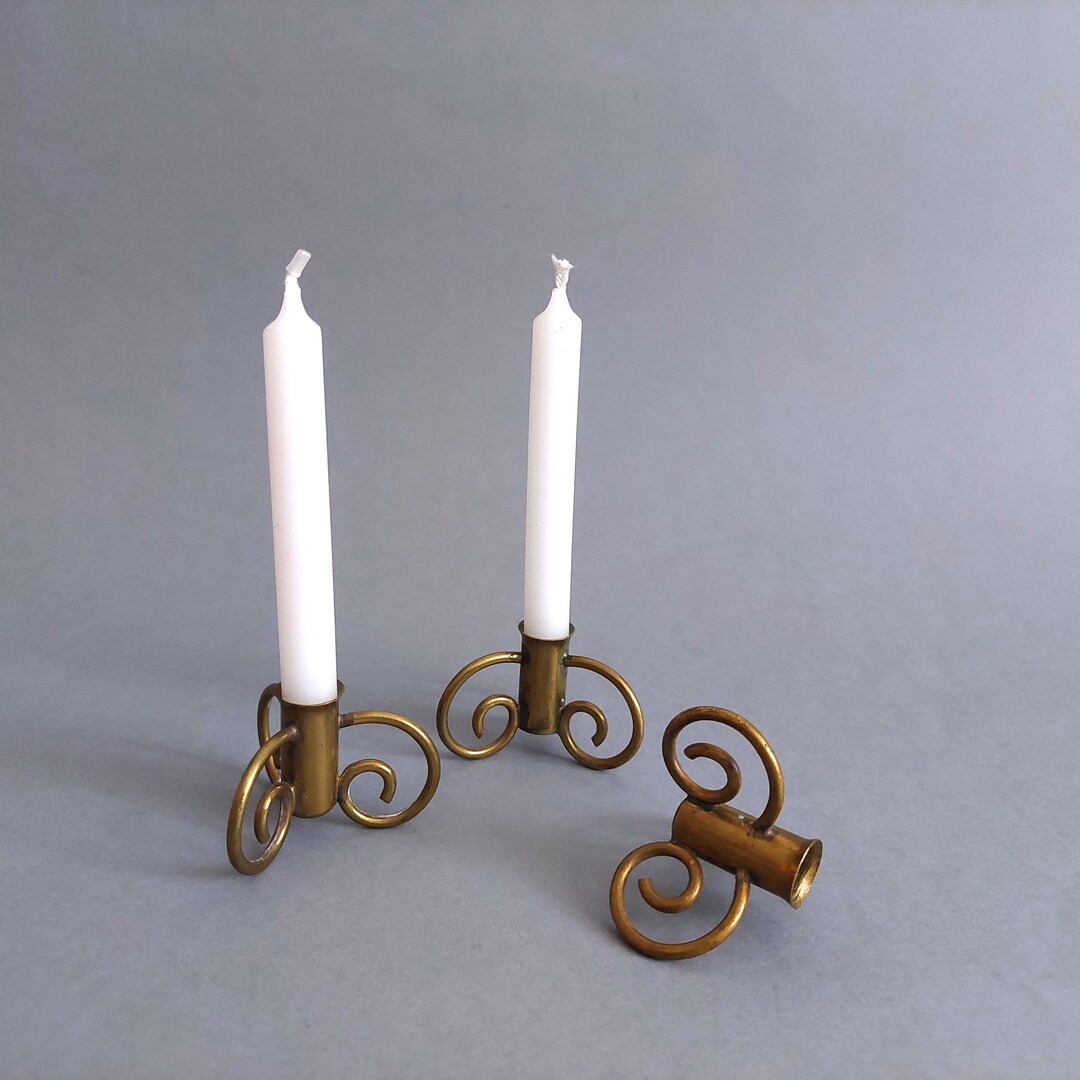 Rare Tiny Brass Candlesticks; Vintage Danish Brass Small Candleholders ...