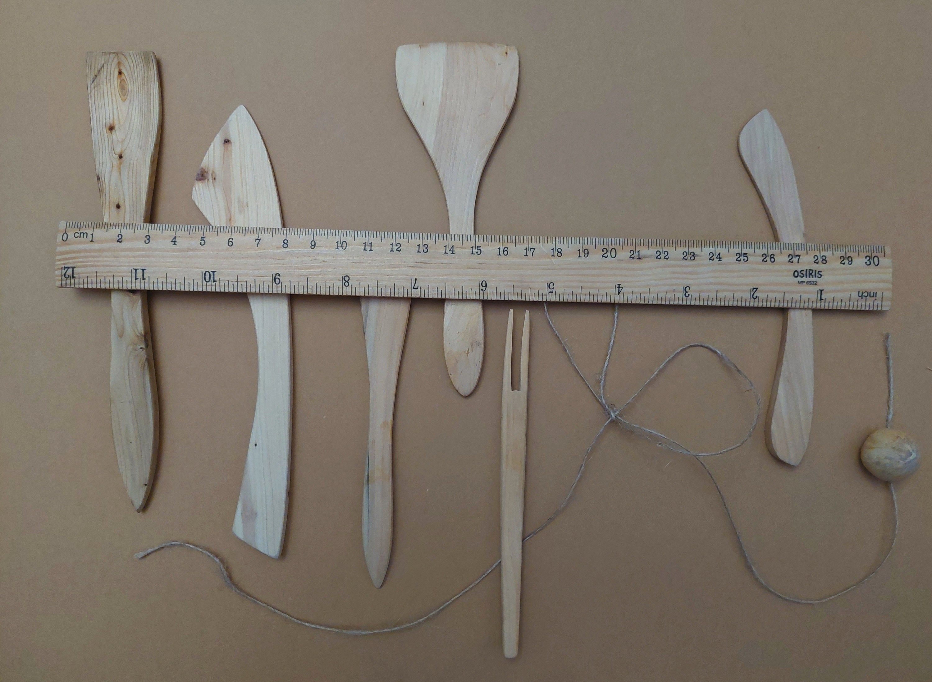 Set of 5 Small Wooden Spatulas & 1 Mini Fork: Vintage Handmade Spatulas ...