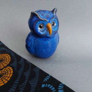 Handmade Blue Pottery Owl Figurine Vintage Ceramic Owl Blue Glazed ...