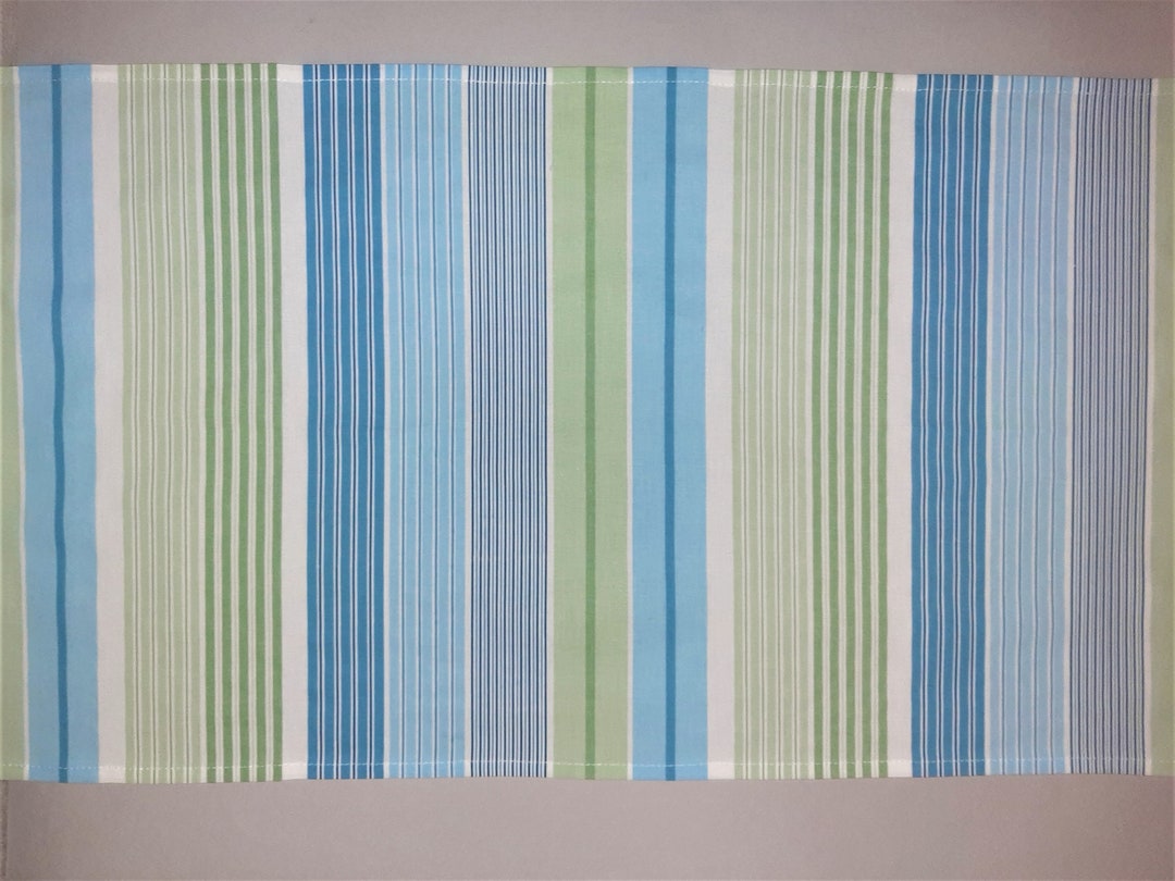 Set of 2 Cotton Striped Table Runners; Vintage White/light Blue/green ...