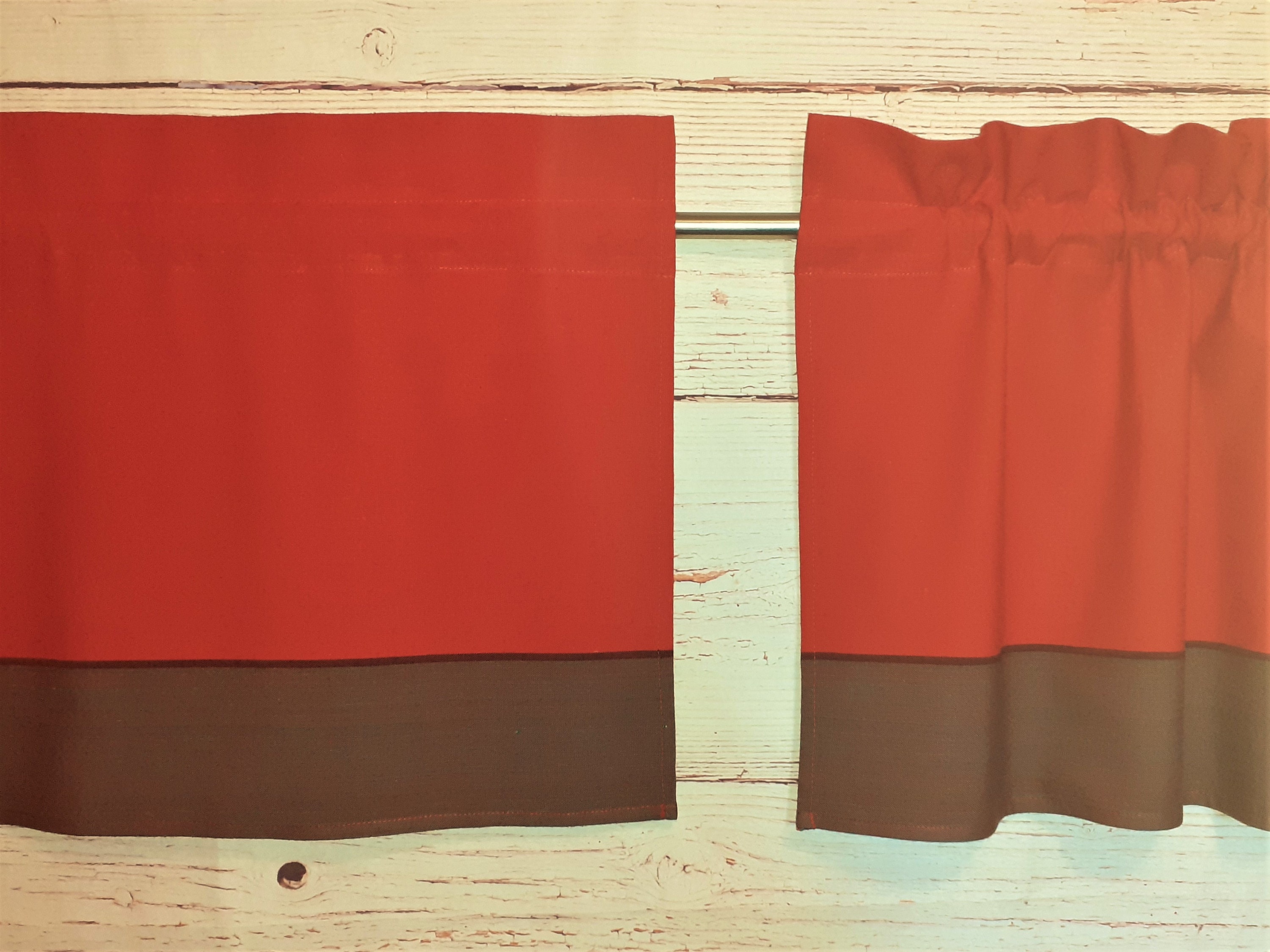 Handmade Red Cafe Curtains: Vintage, Reversible, Woven, Red/brown, Rod ...