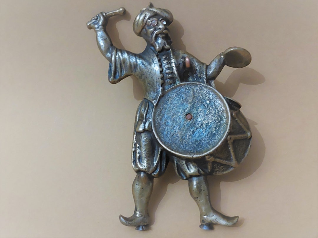 Vintage Brass Man Figurine; Brass Drummer Figurine Mounted in Furniture ...