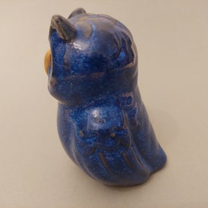 Handmade Blue Pottery Owl Figurine Vintage Ceramic Owl Blue Glazed ...