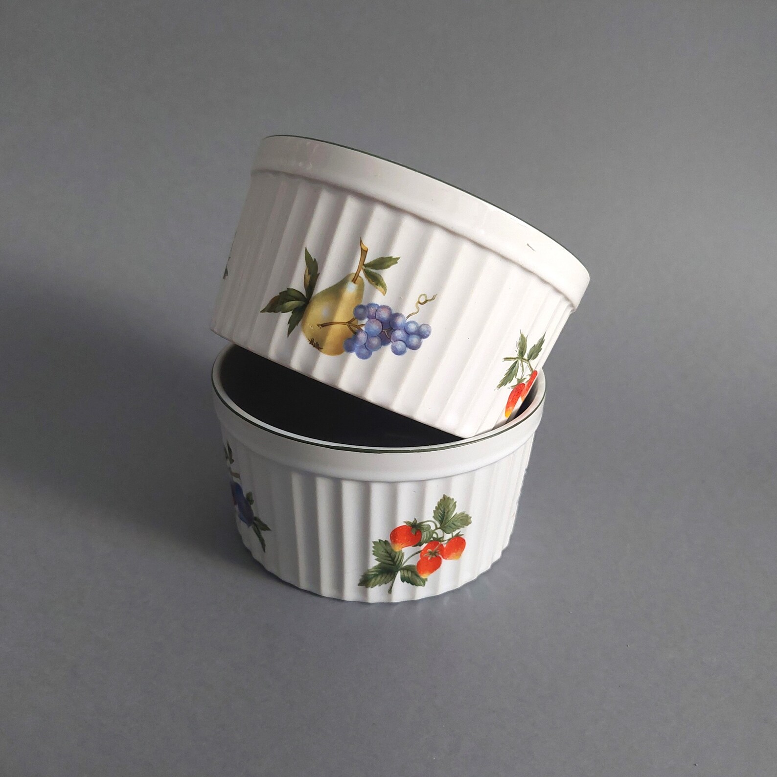 Oven Proof Ceramic Ramekins Ribbed Bowls; Set 2, Japan Vintage, Ceramic ...