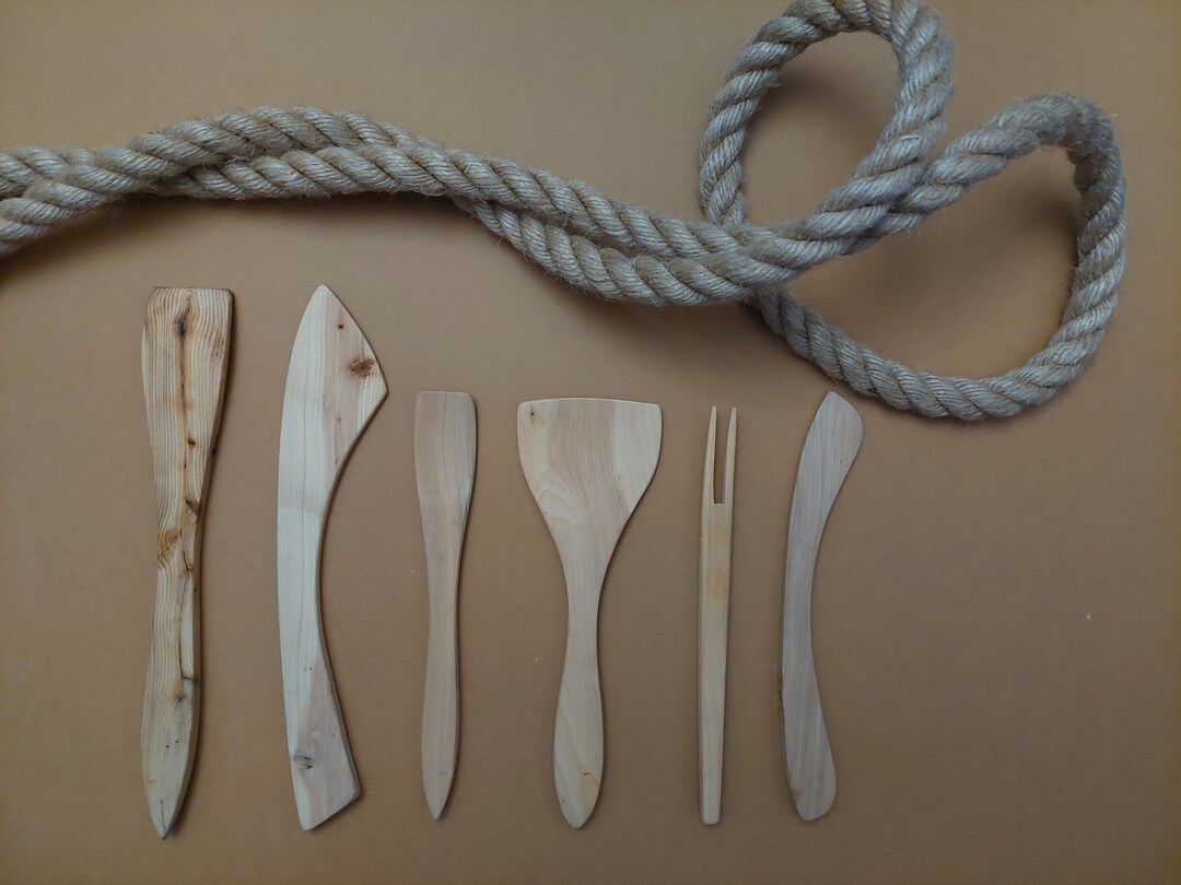 Set of 5 Small Wooden Spatulas & 1 Mini Fork: Vintage Handmade Spatulas ...