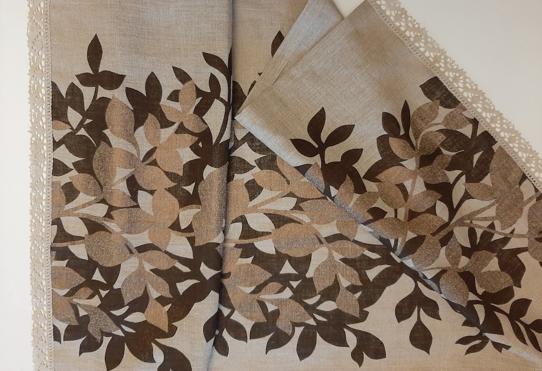 Handmade Linen/pl Floral Table Runner With Cotton Lace; Linen/pl ...