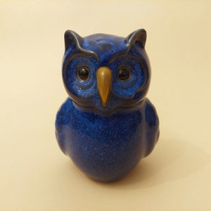 Handmade Blue Pottery Owl Figurine Vintage Ceramic Owl Blue Glazed ...