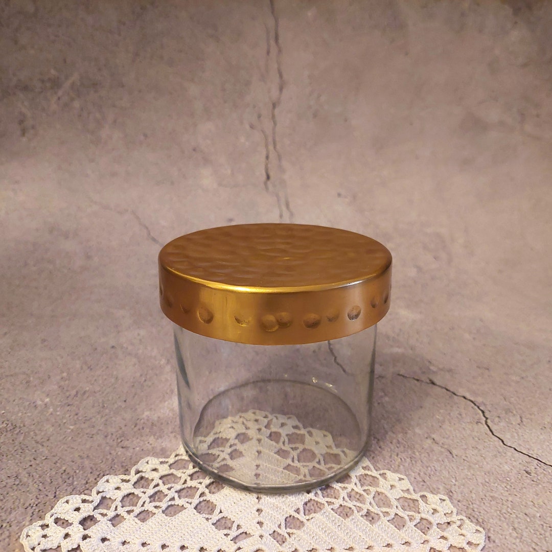 Glass Jar With Copper Lid; Vintage Glass Canister With Hammered Copper ...