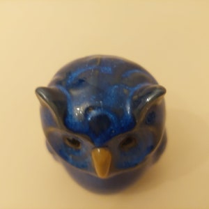 Handmade Blue Pottery Owl Figurine Vintage Ceramic Owl Blue Glazed ...