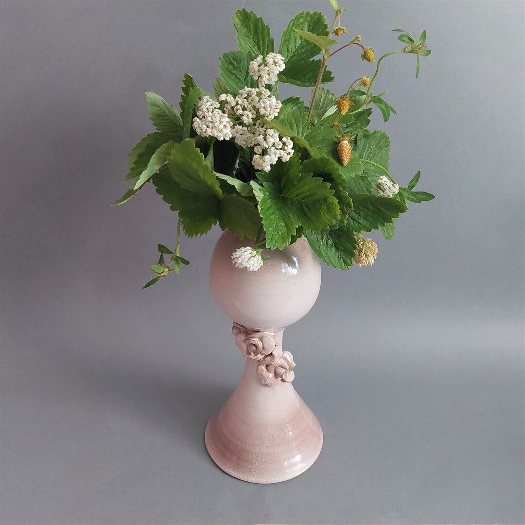 Handmade Pottery Tall Vase; Vintage, Glazed Ceramic, Flowers Decor ...