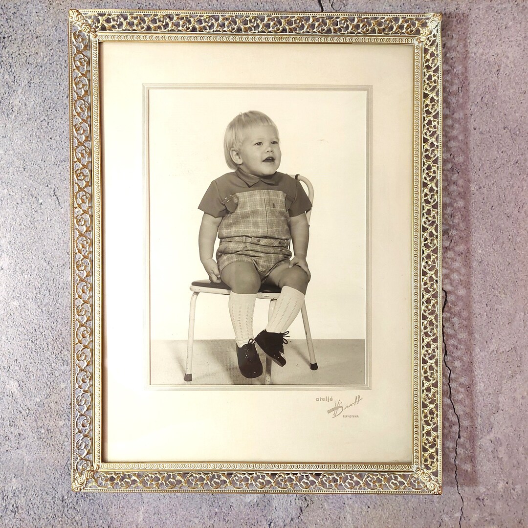 Vintage Rectangular Filigree Photo Frame: Brass Ornate, Glass; Denmark ...