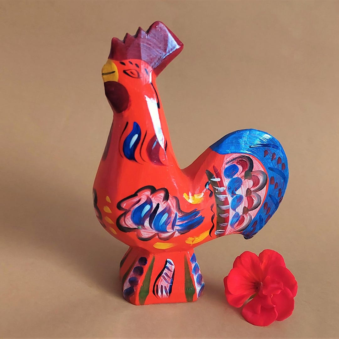 Vintage Dala Red Rooster Figurine Nils Olsson Design; Wooden Hand ...