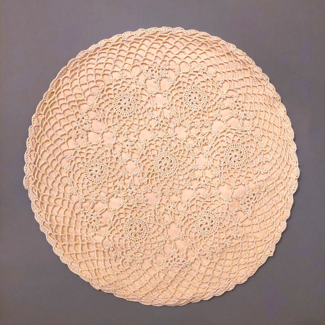 Vintage White Cotton Round Pillow Case With Hand Crocheted Cotton Lace ...