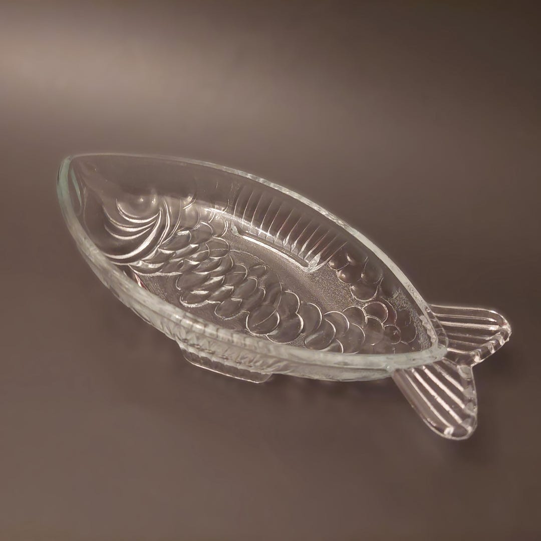 Vintage Glass Fish Dish; Pressed Clear Glass Fish-shape Dish ; Serving ...