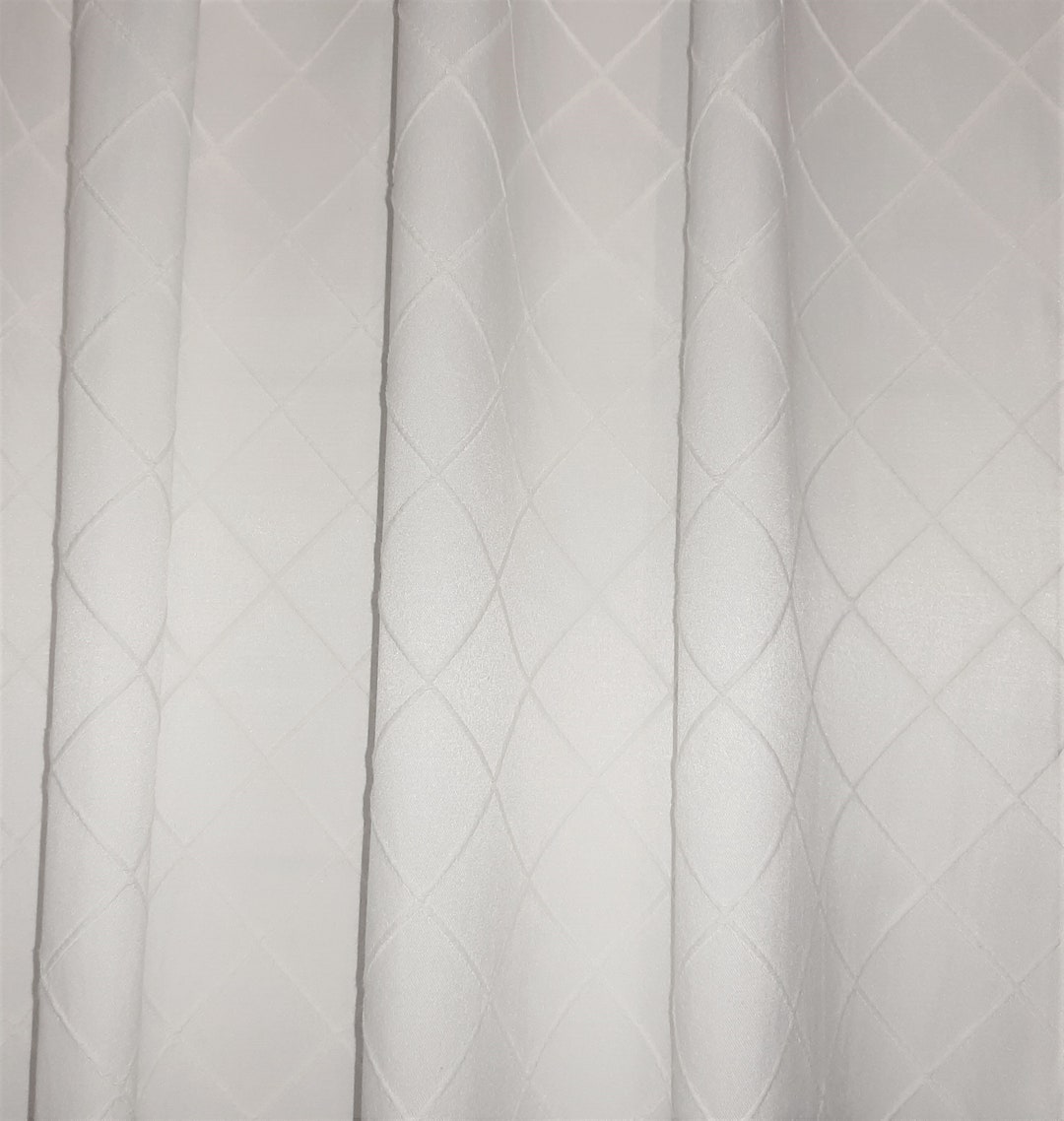 Vintage White Cotton Curtain Panels Diagonal Check; Set 2 ,curtain ...