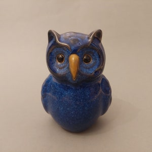 Handmade Blue Pottery Owl Figurine Vintage Ceramic Owl Blue Glazed ...