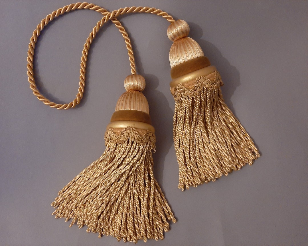 Vintage Handmade Mustard Color Silky Tassels; OOAK Tassels; Large 2 ...