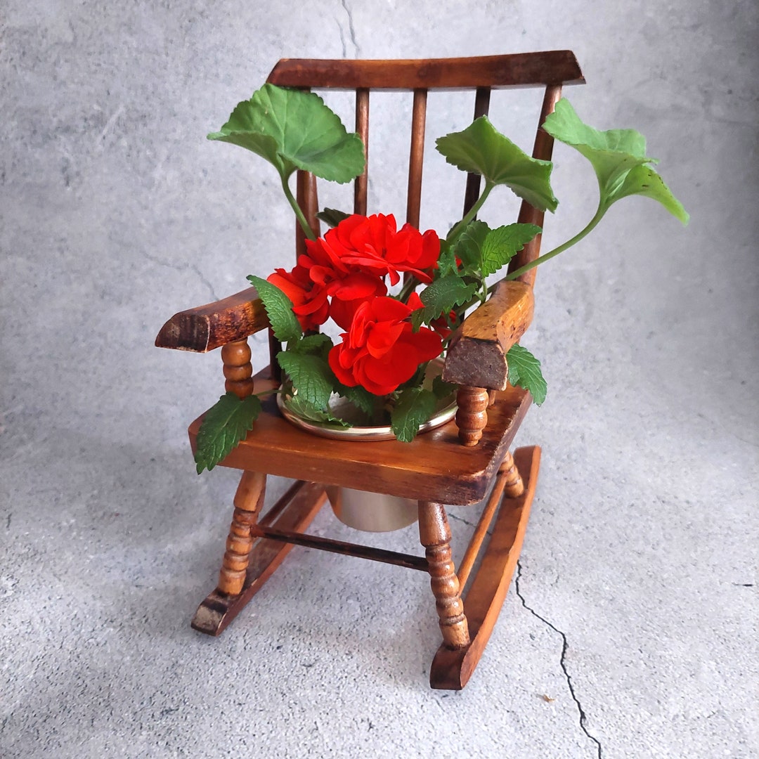 Vintage Small Handmade Wooden Rocking Chair Planter: Scandinavian Folk ...
