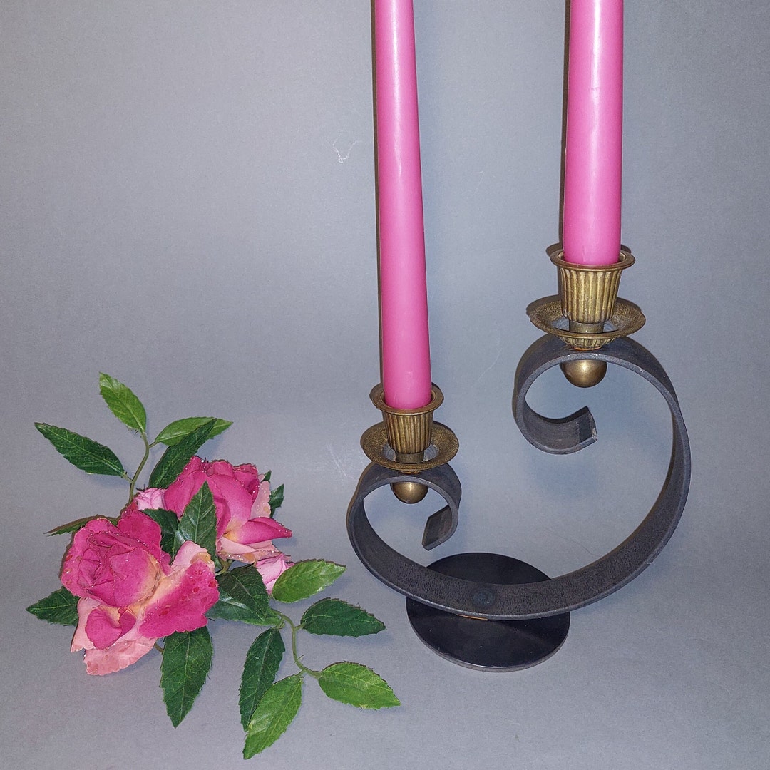 Vintage Wrought Iron Metal/brass Candleholder for 2 Candles: Handmade ...