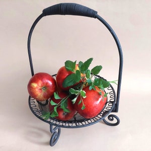 Antique Wrought Iron Metal Fruit Bowl Footed; Handmade Iron Metal Fruit ...