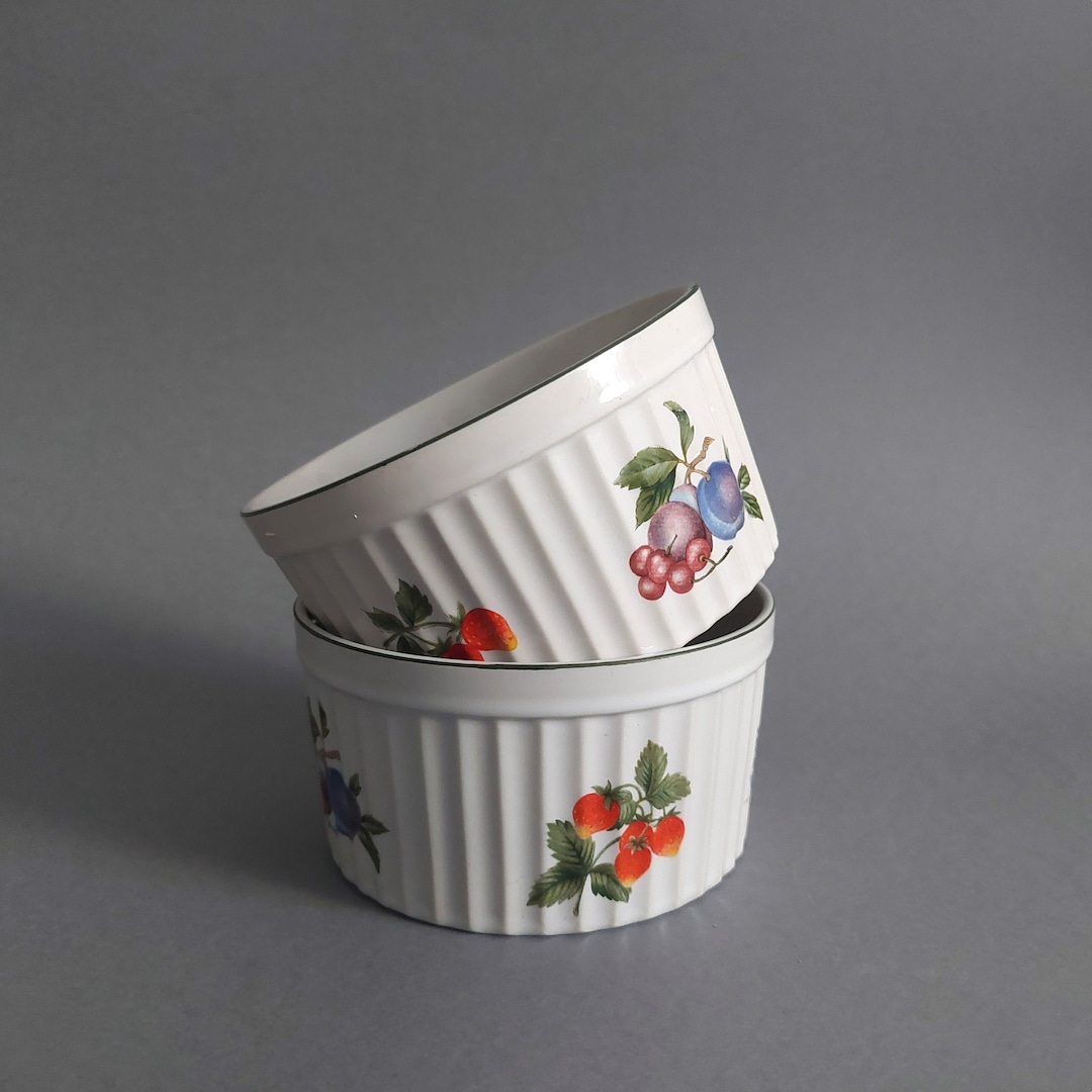 Oven Proof Ceramic Ramekins Ribbed Bowls; Set 2, Japan Vintage, Ceramic ...