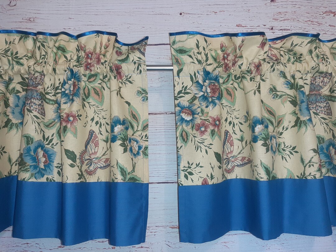 Vintage Floral Cotton Cafe Curtains, Curtain Valance, Handmade, Light ...
