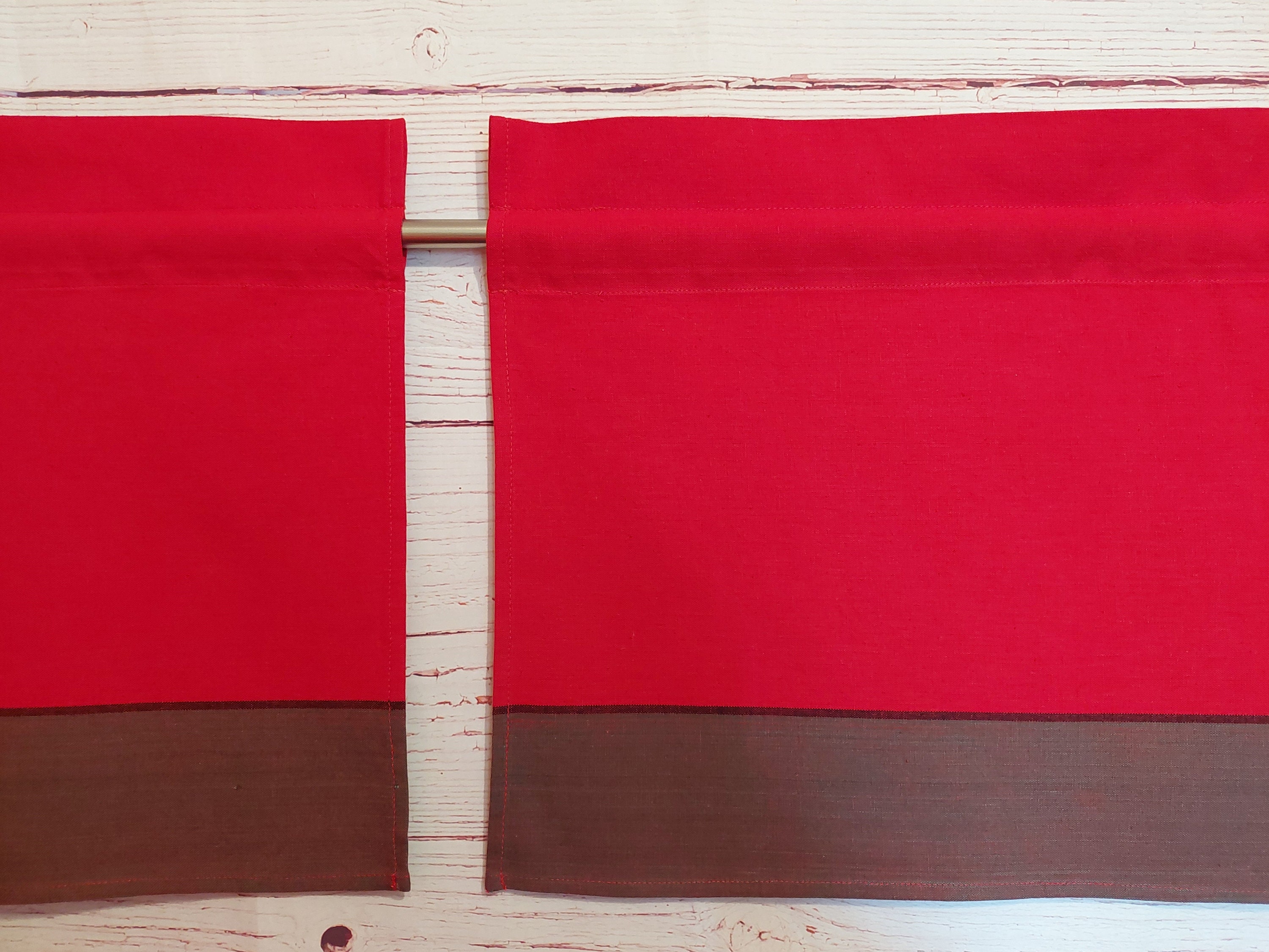 Handmade Red Cafe Curtains: Vintage, Reversible, Woven, Red/brown, Rod ...
