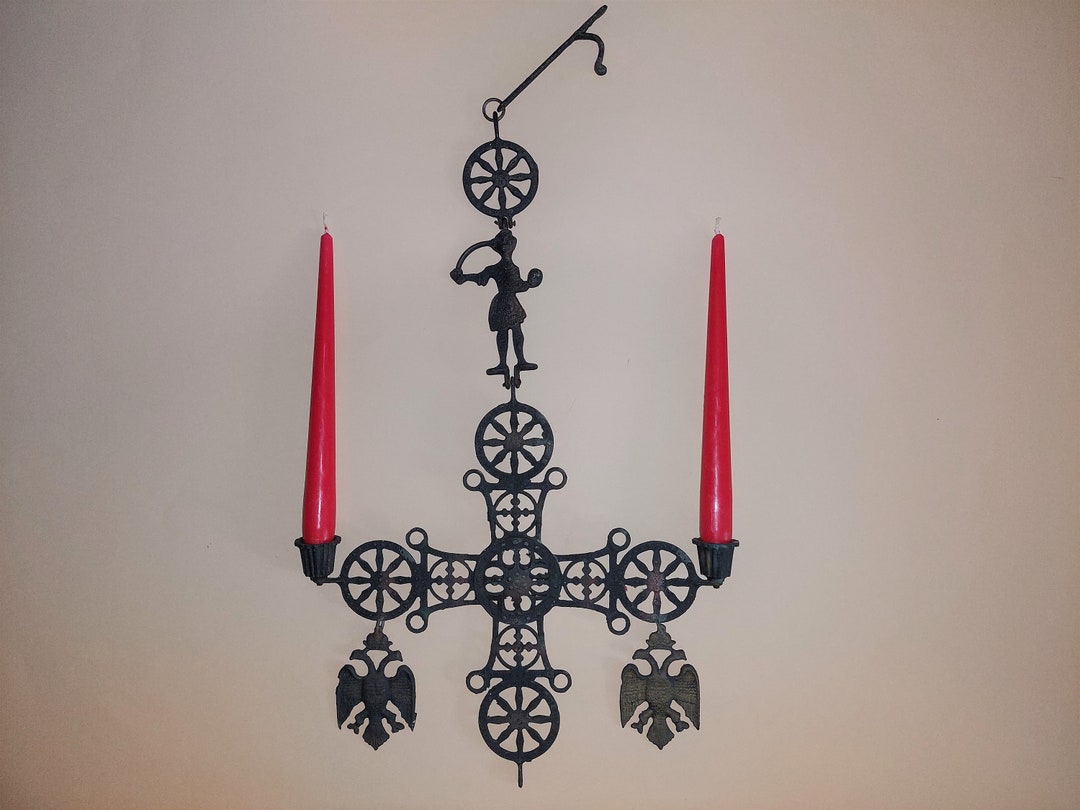 Vintage Greek Byzantine Hanging Patinated Brass Cross Sconse Wall ...