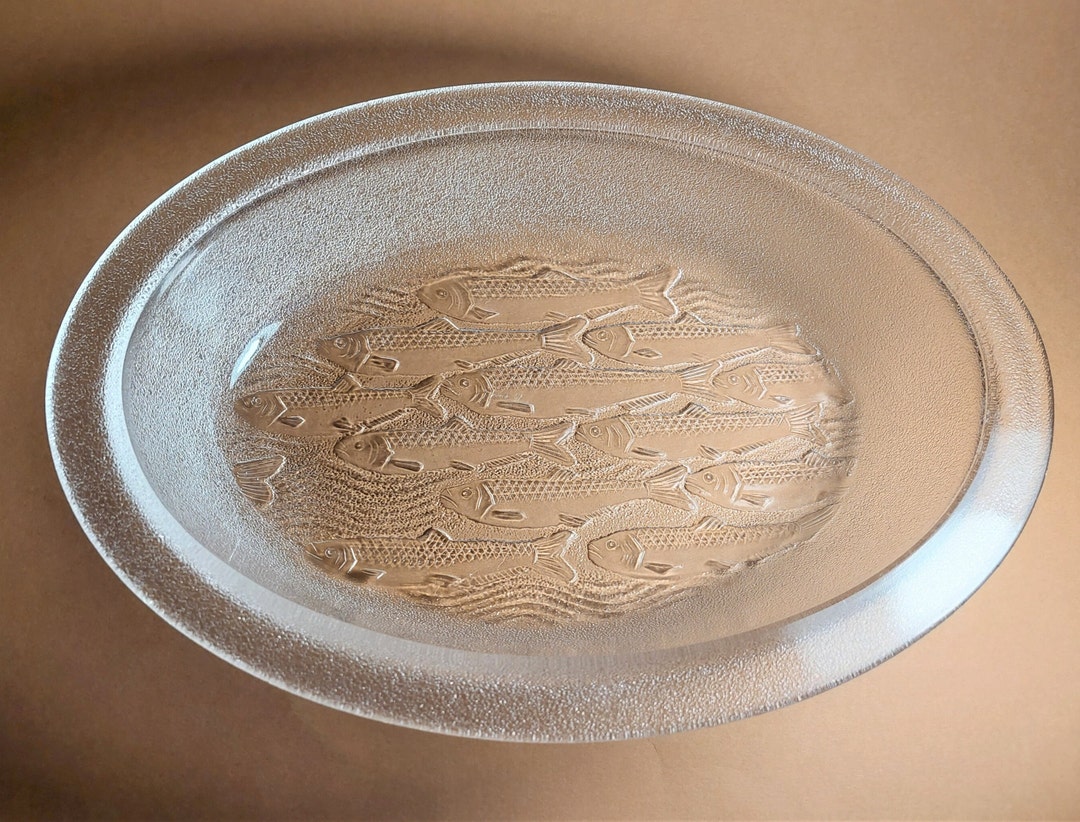 Vintage Glass Fish Dish Decorated Pressed Fish Pattern; Textured Glass ...