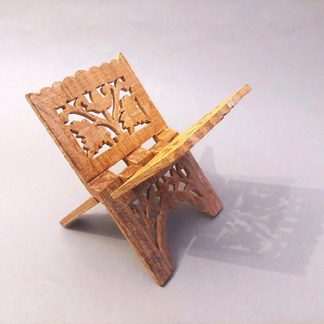 Vintage Small Wooden Book Stand With Carved Floral Ornament; Handmade ...