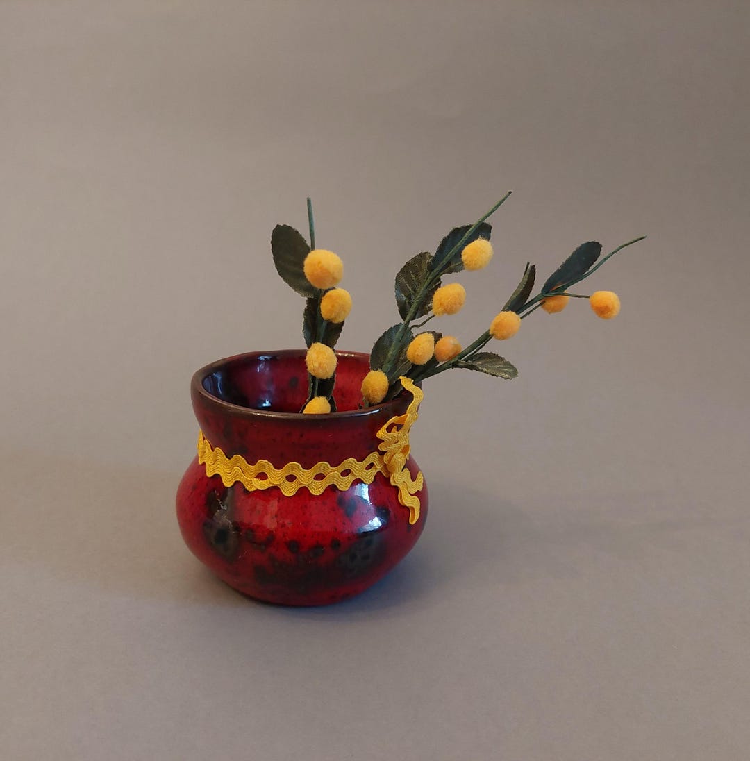 Vintage Handmade Ceramic Small Red Vase; Glazed Ceramic Table Vase ...