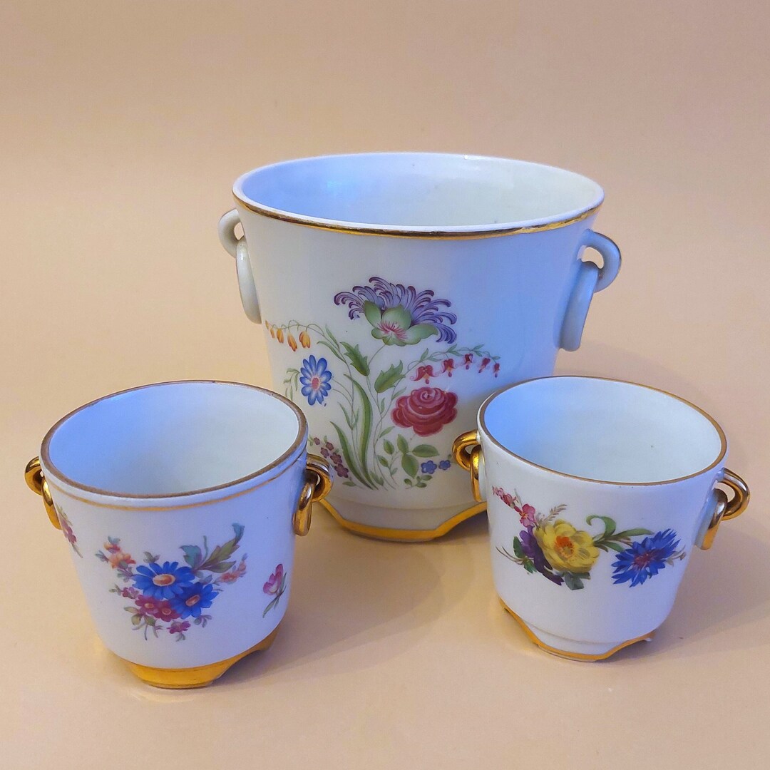Hackefors Porcelain Flower Pots; Multicolor Floral Plant Pots: Set 3 ...