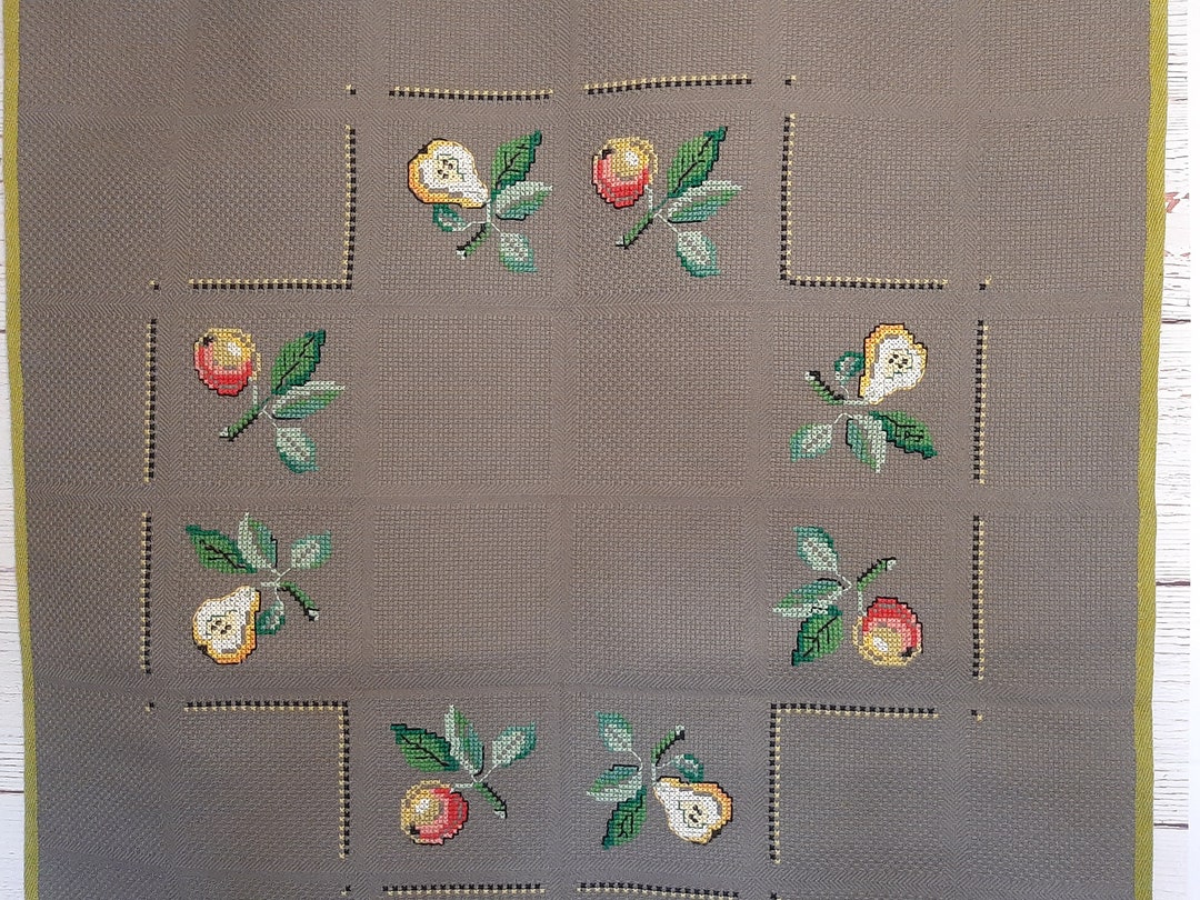 Vintage Cotton Cross Stitch Embroidered Tablecloth; Tablecloth With ...