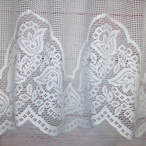 Vintage French White Lace Net Curtain Valance Lace Net Curtain Floral ...