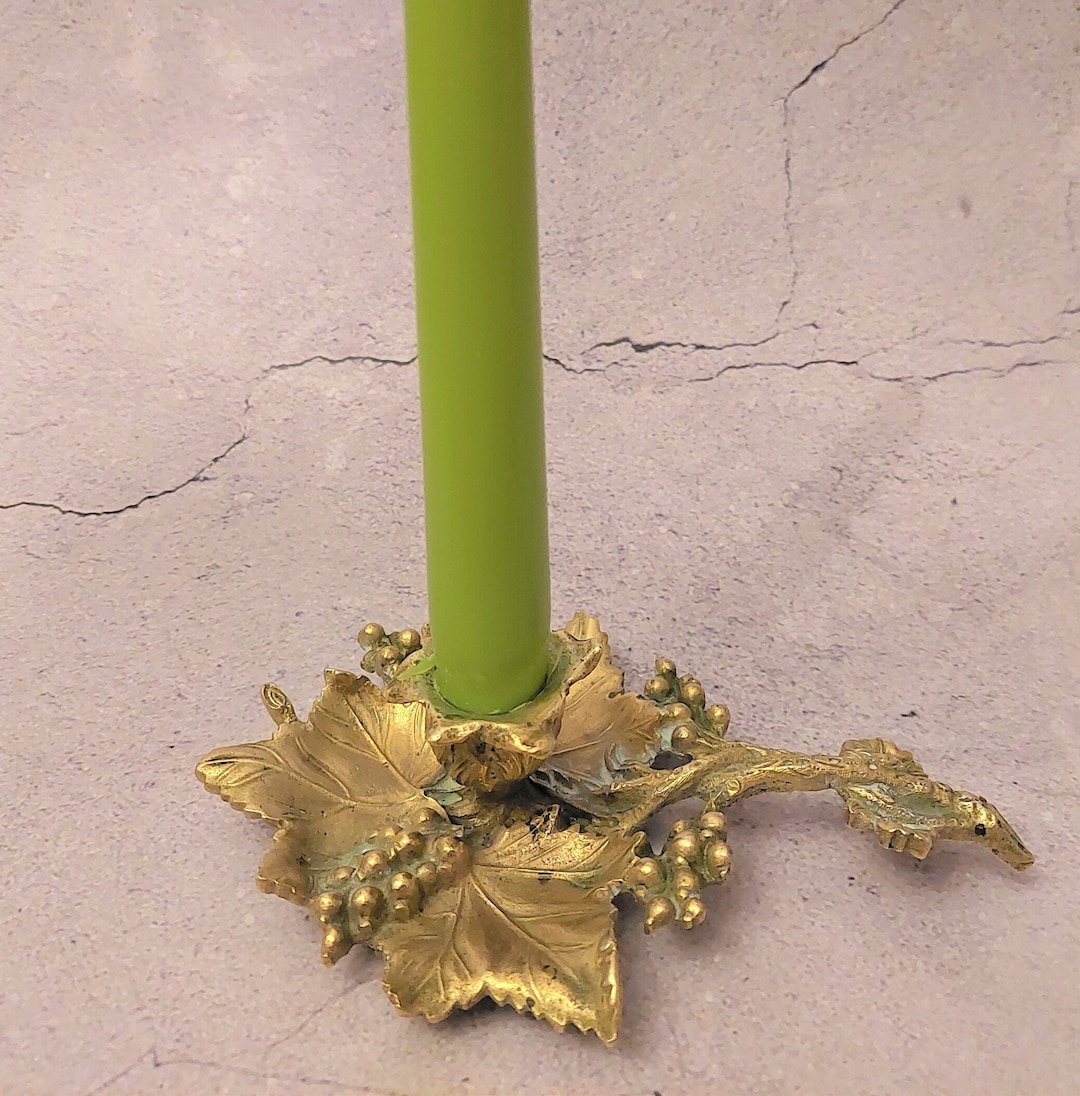 Vintage Brass Candlestick Holder Grape Leaves With Grapes; Art Nouveau ...